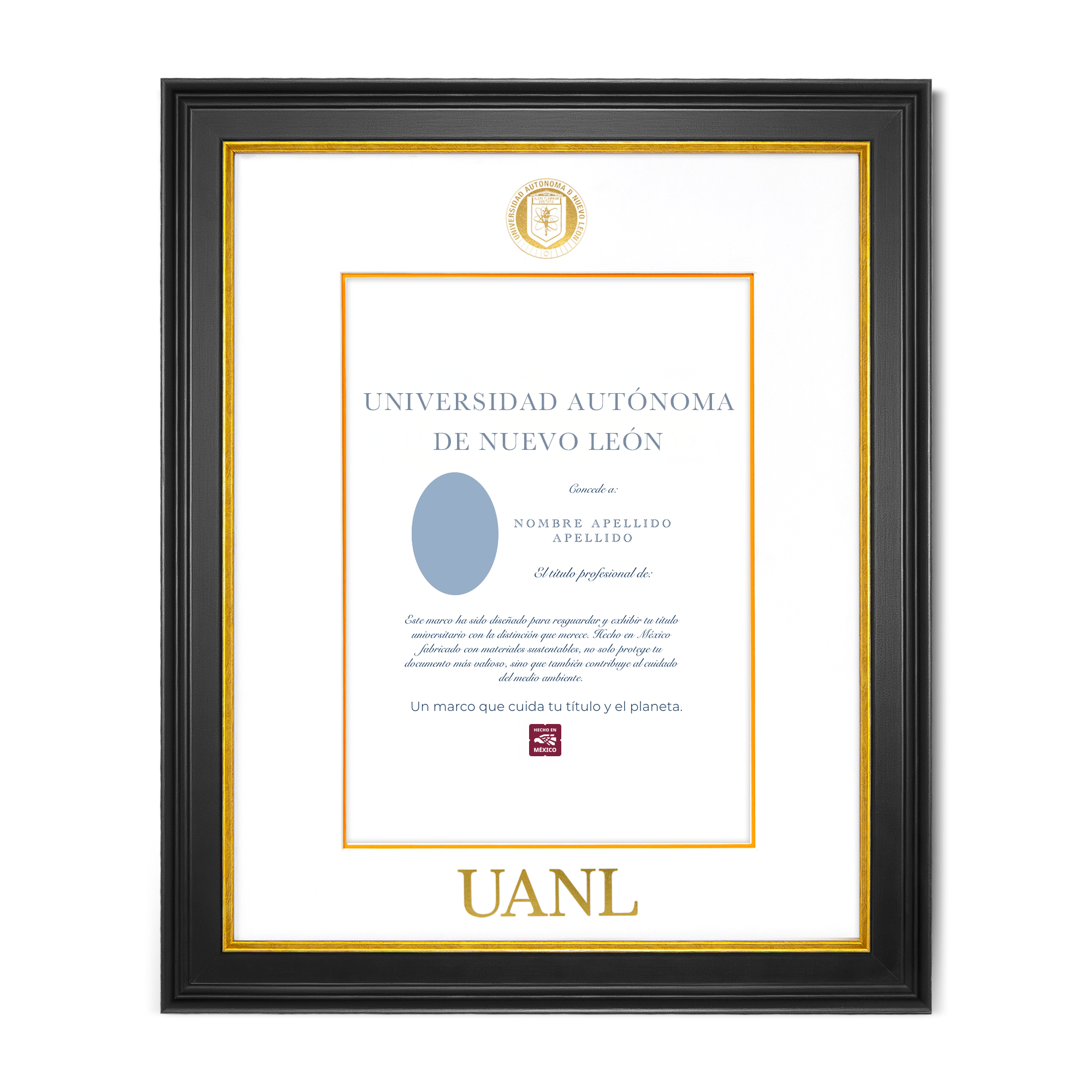 Marco Oficial en Color Negro con Relieves de la UANL – Títulos y Diplomas