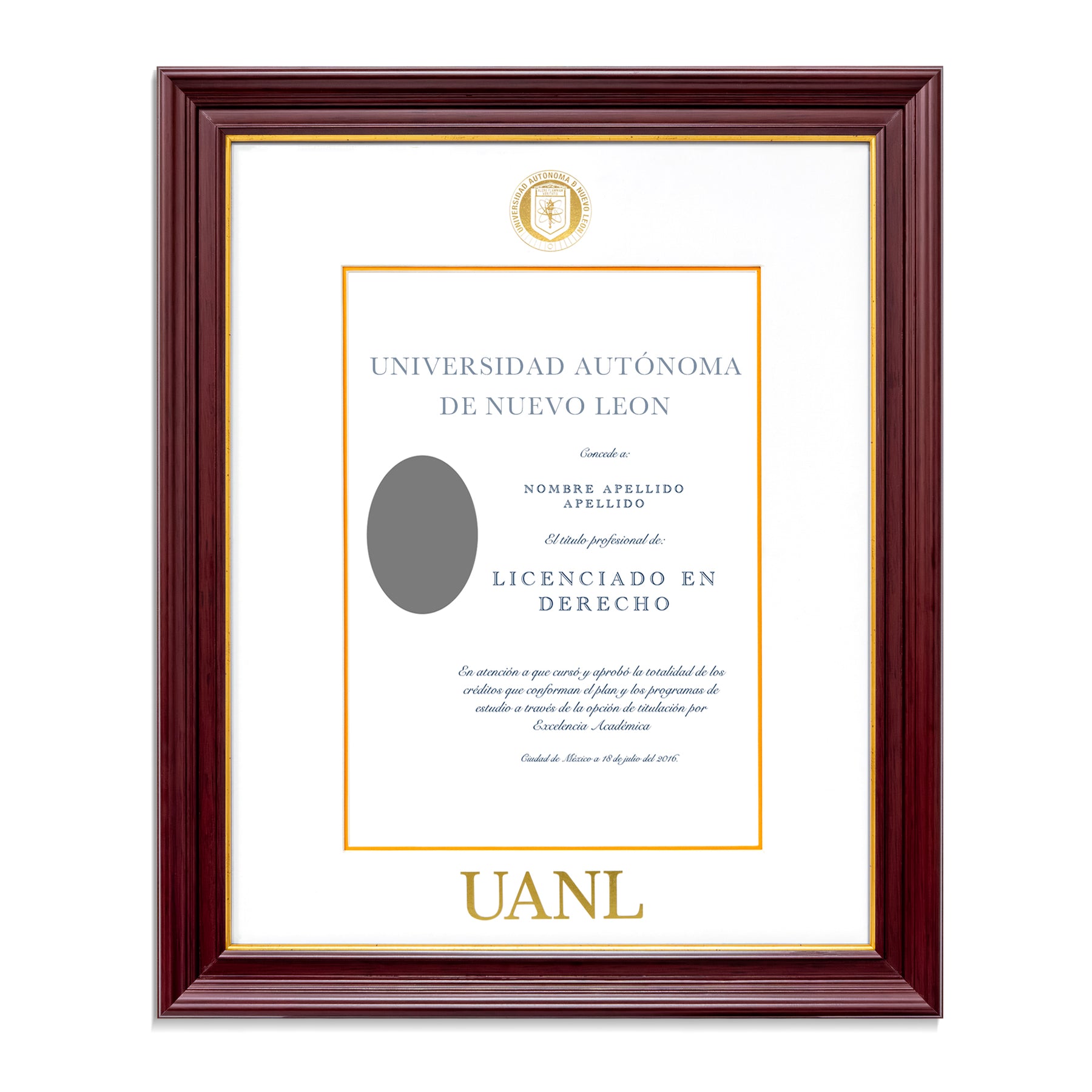 Marco Oficial en Color Caoba con Filo Dorado para Universidad UANL – Títulos y Diplomas